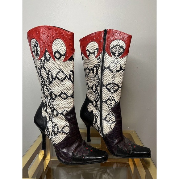 bebe | Shoes | Bebe Exotic Skin Inlaid High Heel Cowgirl Boots White ...